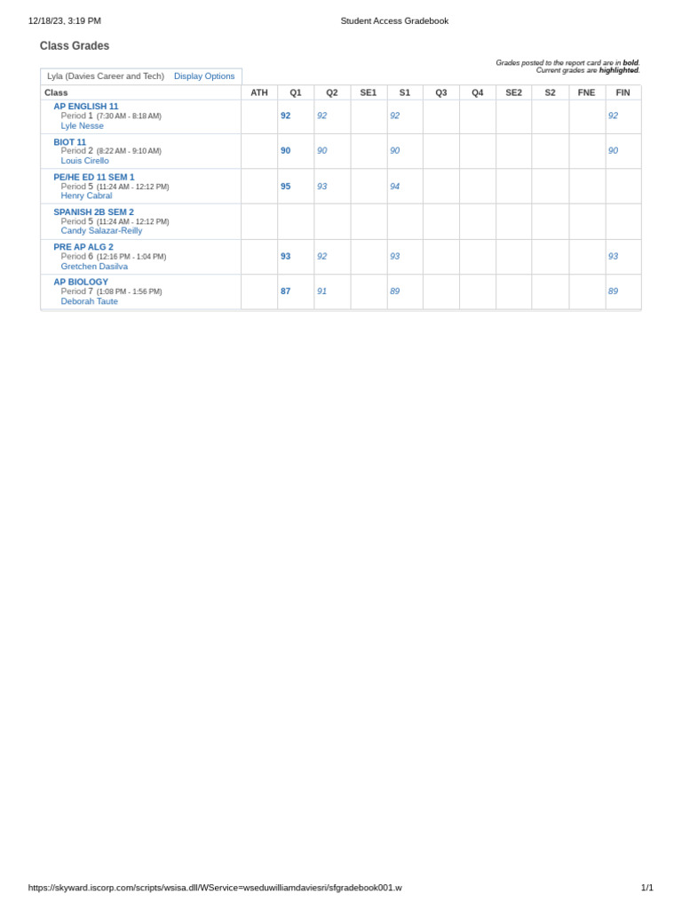 Student Access Gradebook | PDF