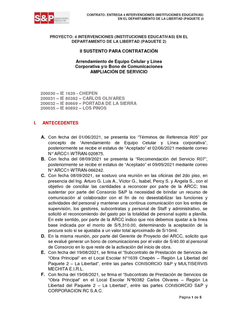 II Sustento Por Ampliación de Servicio Celular y Línea | PDF | Negocios | Finanzas y dinero