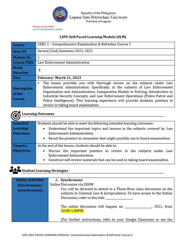 Baclig SLM Ceir2 Module 1 | PDF | Police | Inspector