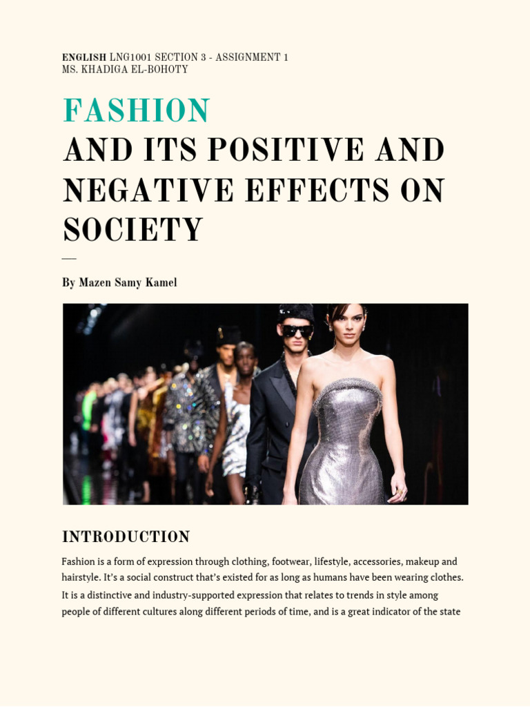 Fashion and Its Positive and Negative Effects On Society | PDF | Lifestyle