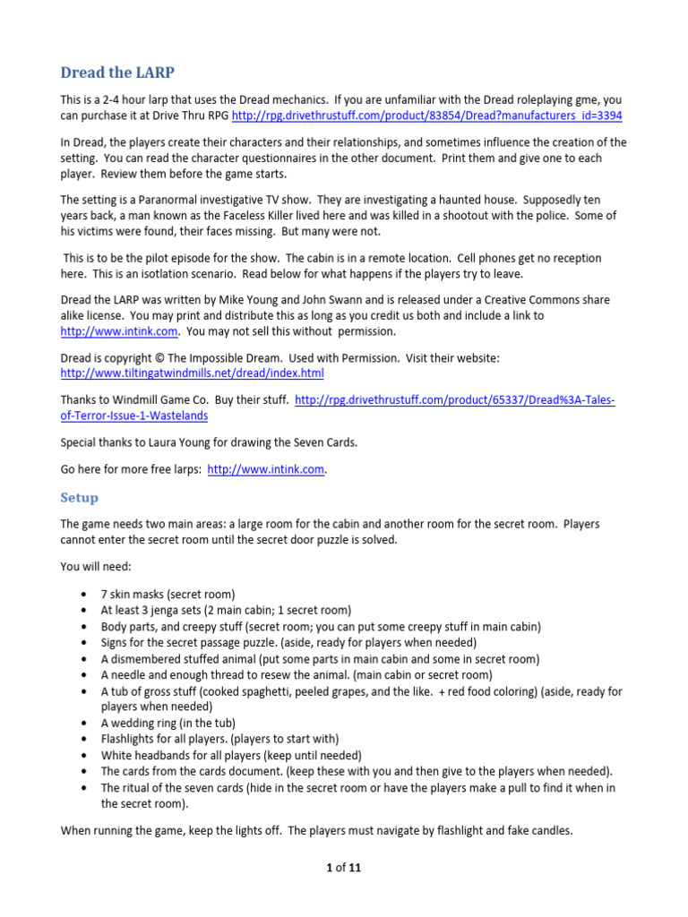 Dread The LARP | PDF | Mystery, Thriller & Crime Fiction