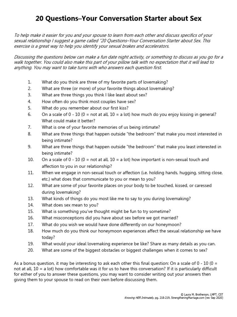 20 Questions About Sex Pdf Sexual Intercourse Sexology