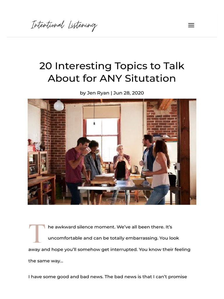 20 Interesting Topics To Talk About For ANY Situt | PDF