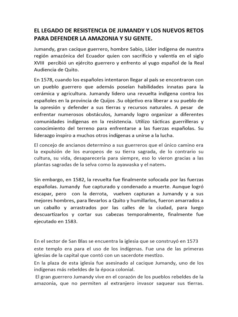 Jumandy: Héroe de la Resistencia Amazónica | PDF | Selva amazónica ...