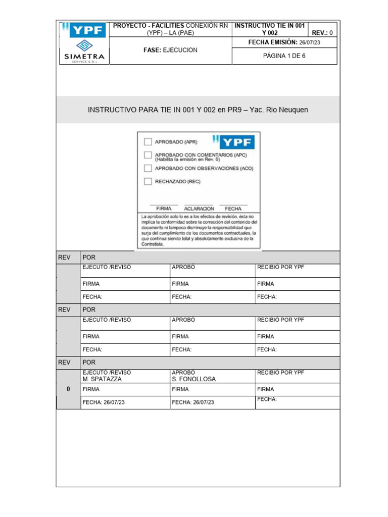 Instructivo para Tie in 001 y 002 en Pr9 - Yac. Rio Neuquen | PDF