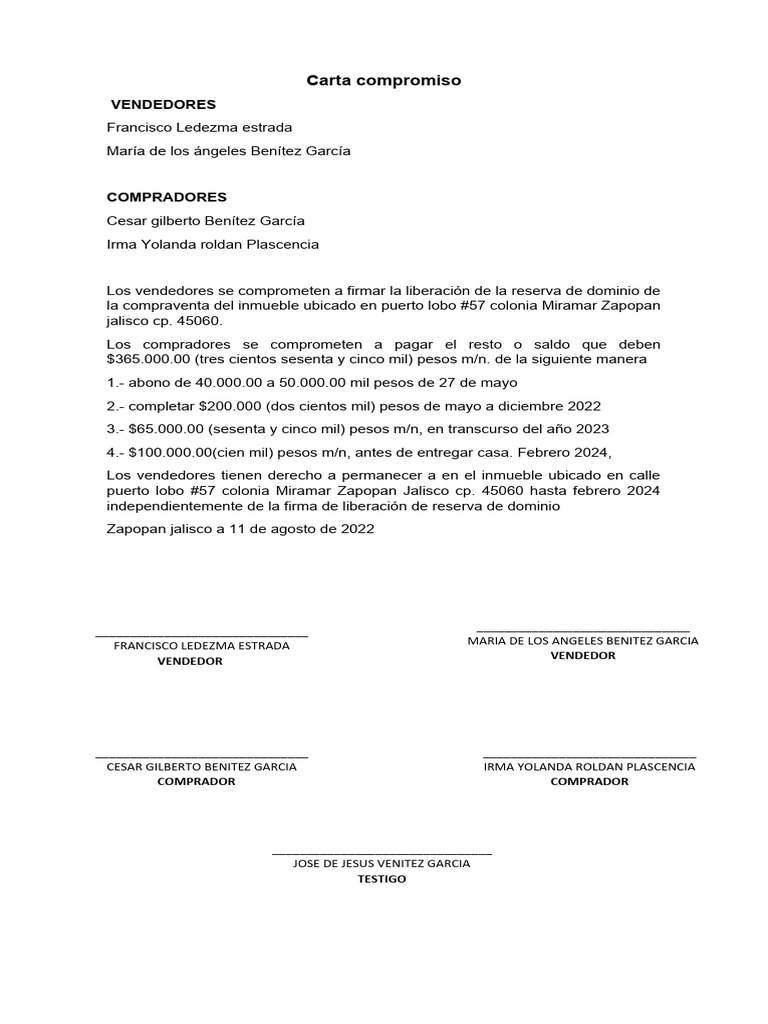 Carta Compromiso | PDF