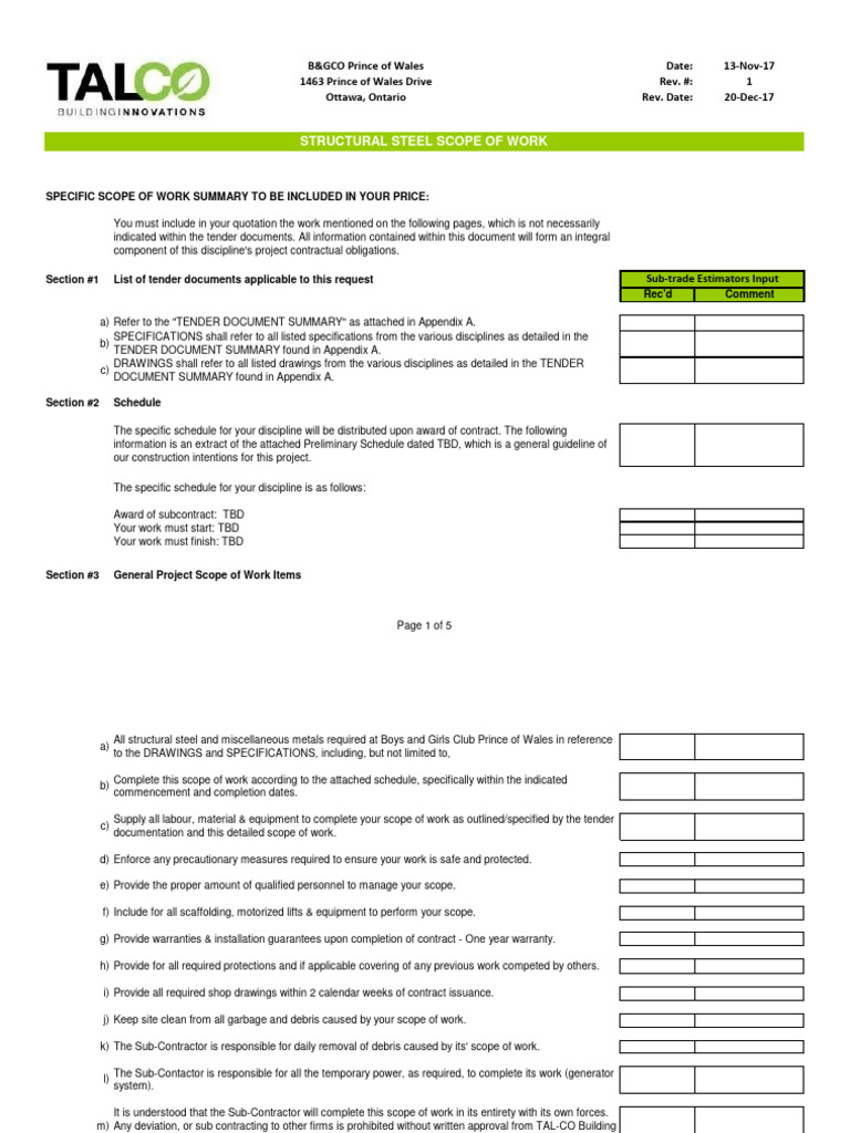 Structural Steel Scope of Work | PDF | Technology & Engineering