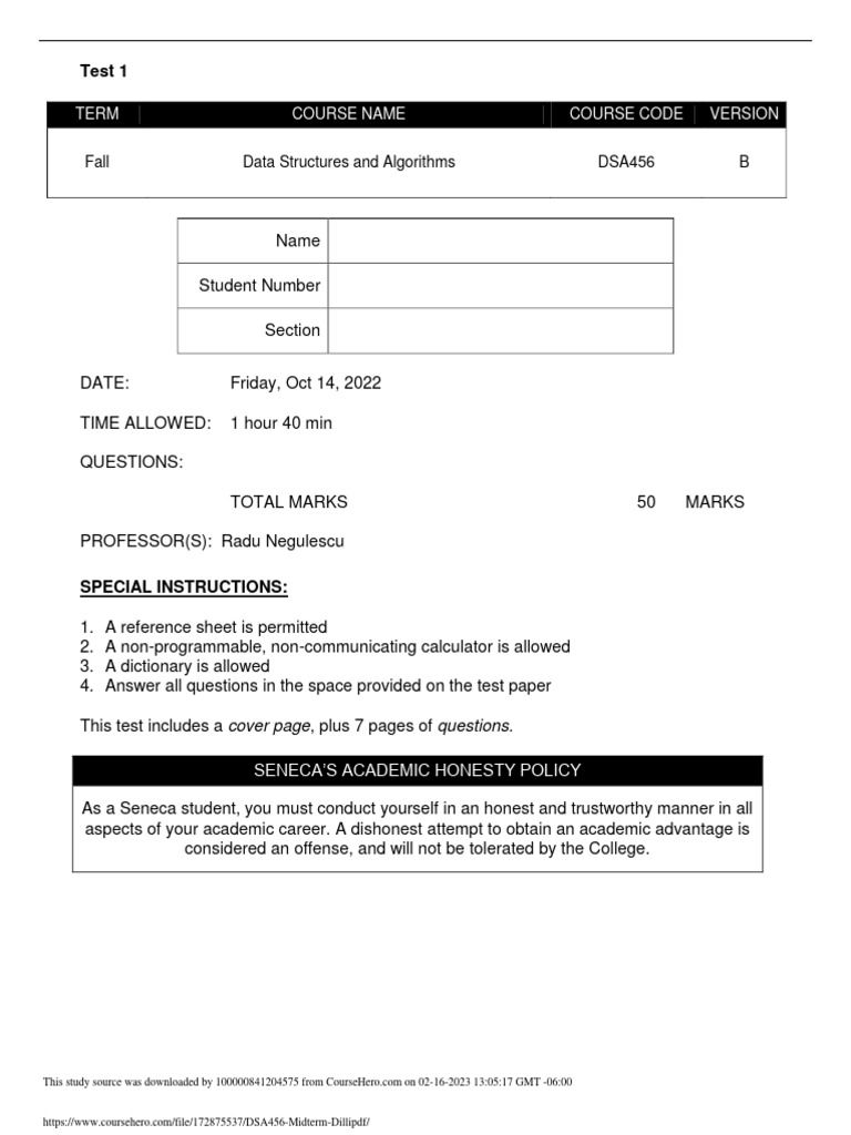 DSA456 Midterm Dilli PDF | PDF | Time Complexity | Cybernetics