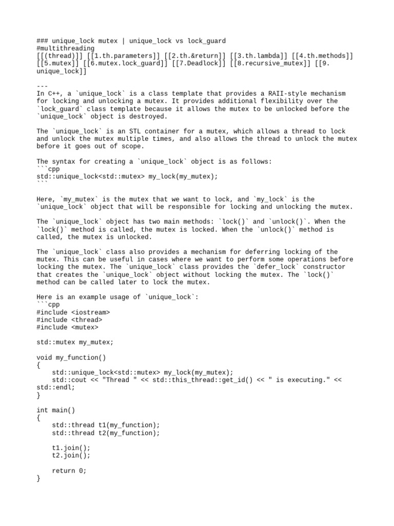 Unique - Lock | PDF | Thread (Computing) | C++