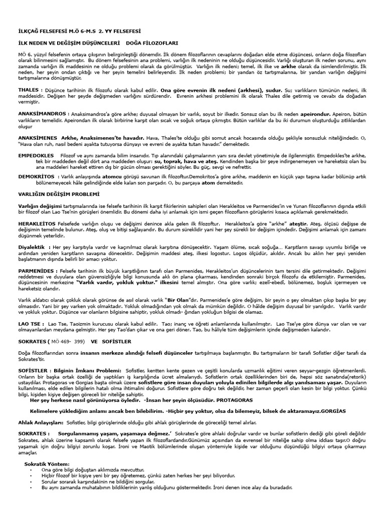 Felsefe Notu 1-2 | PDF