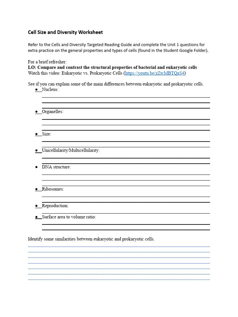 Cell Size and Diversity - Worksheet.docx | PDF