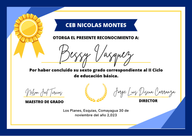 Certificado Final de Sexto Grado | PDF