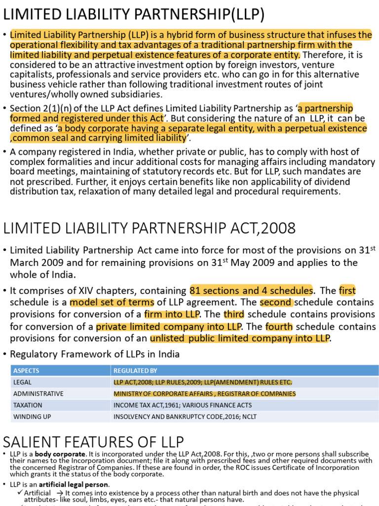 LLP Notes As Per DU Syllabus | PDF | Limited Liability Partnership ...
