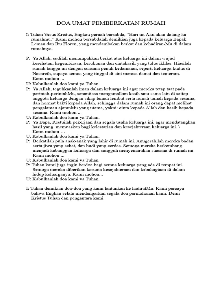 Doa Pemberkatan Rumah Katolik | PDF | Agama & Spiritualitas