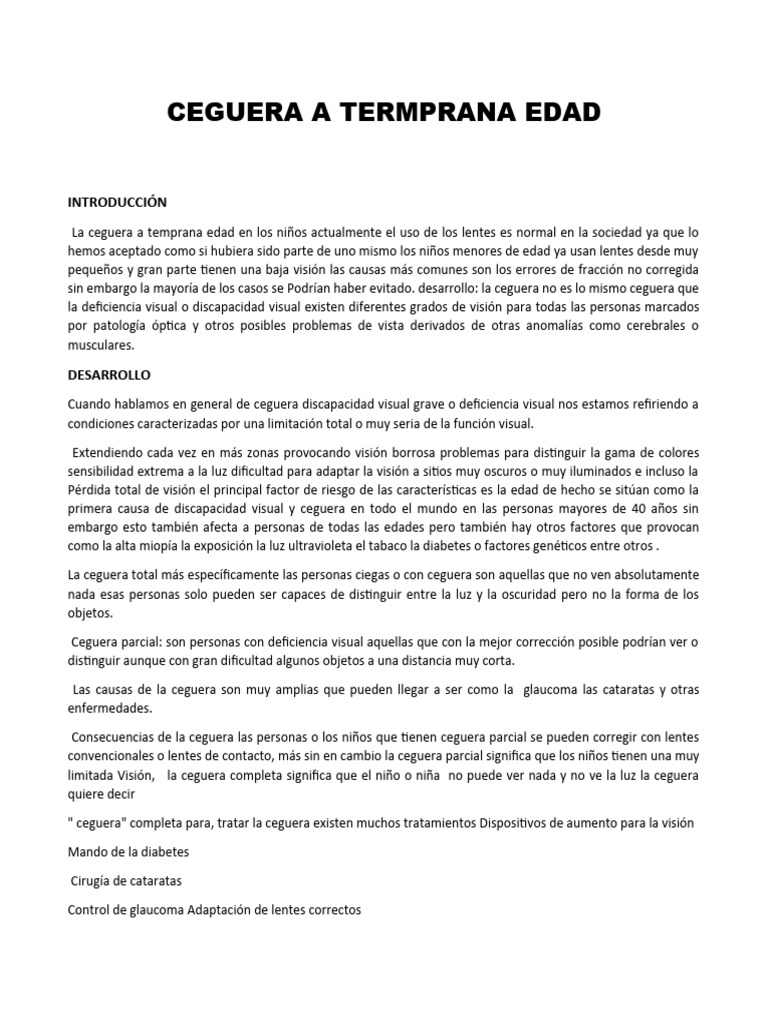 Ceguera Infantil: Causas y Soluciones | PDF | Discapacidad visual ...