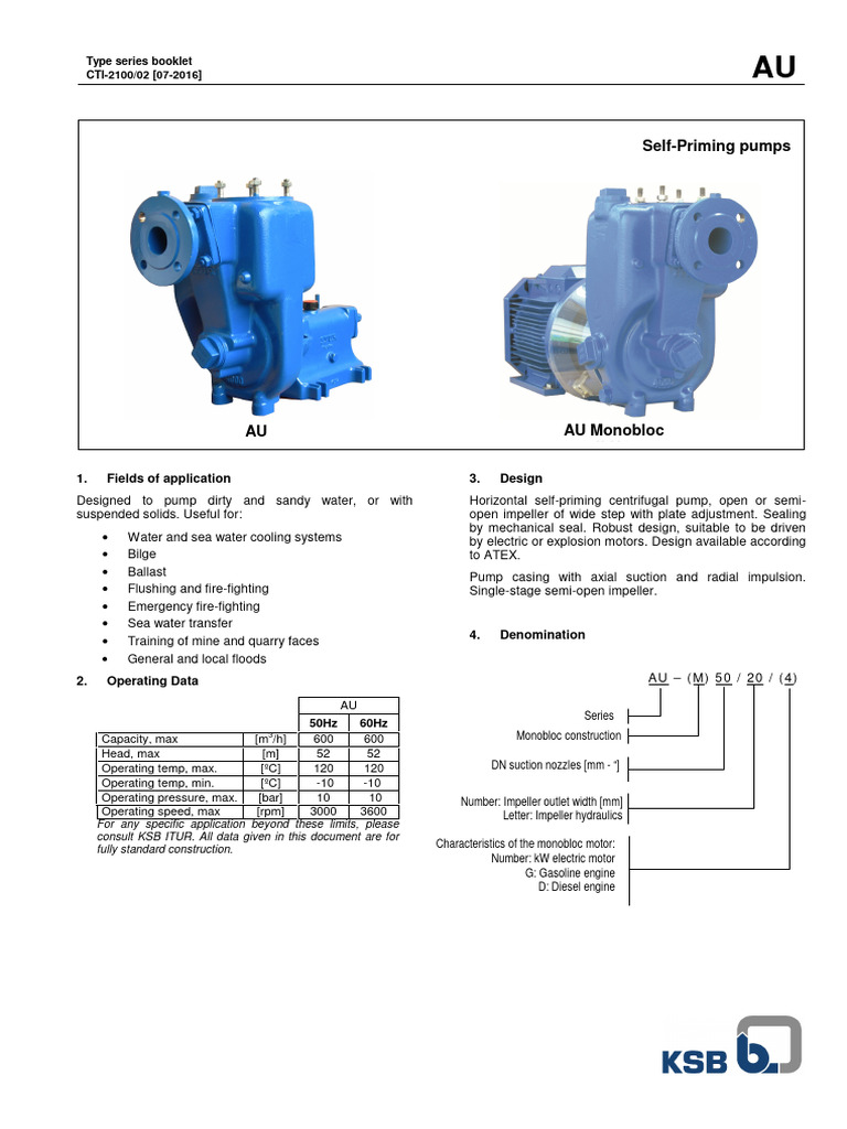Self-Priming Pumps: Type Series Booklet CTI-2100/0 2 (07-2016) | PDF | Bearing (Mechanical) | Pump