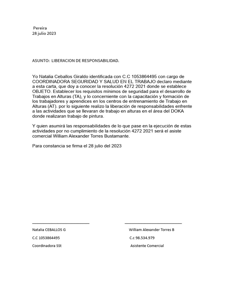 Acta de Responsabilidades SST | PDF