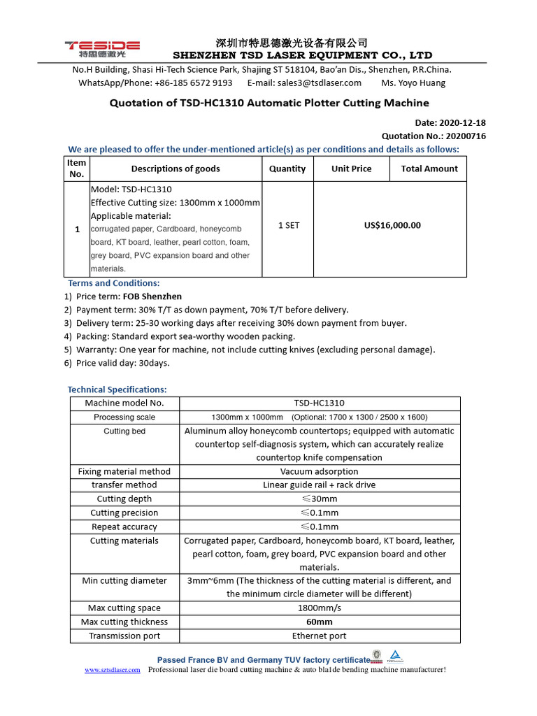 TSD-HC1310 Box Sample Cutting Machine | PDF | Manufactured Goods ...