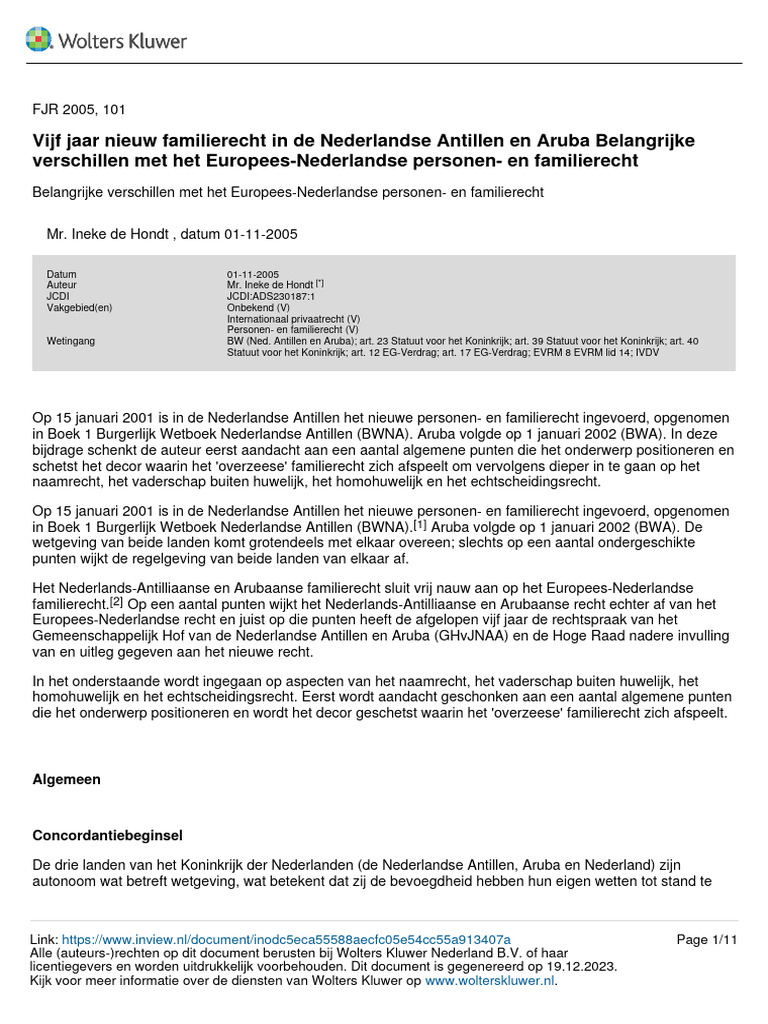 Vijf Jaar Nieuw Familierecht in de Nederlandse Antillen en Aruba ...