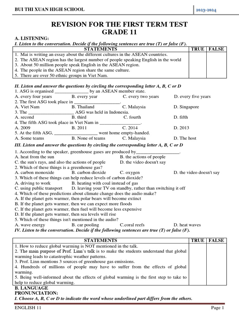11.Dc Cuối Kỳ 1 Hs | PDF