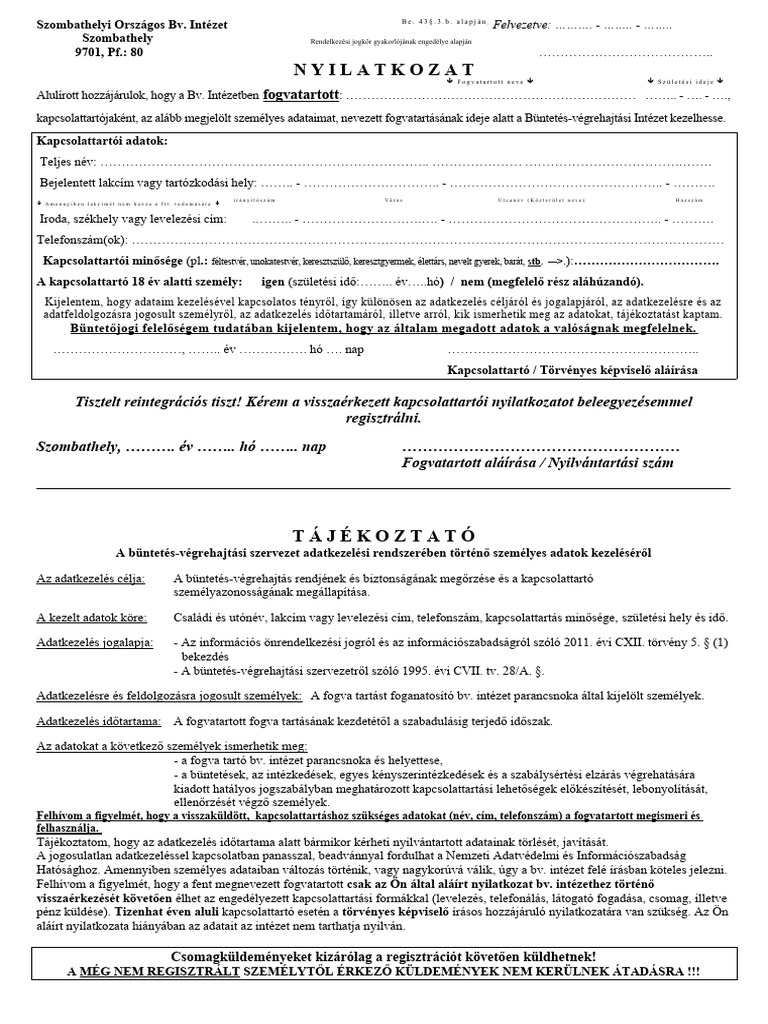 Kapcsolattartói Nyilatkozat | PDF