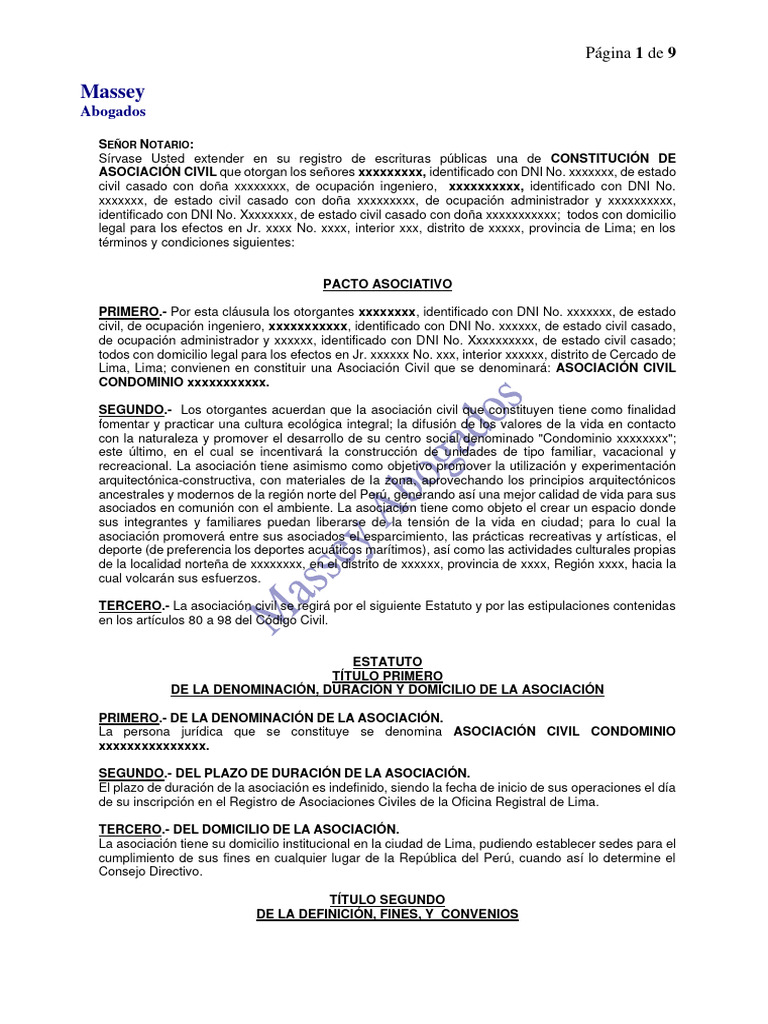 Modelo de Minuta de Constitucion de Asociacion Civil | PDF