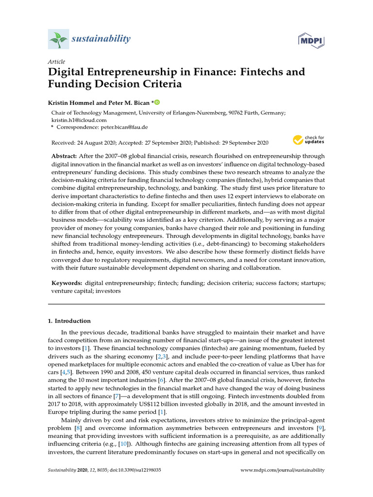 Digital Entrepreneurship In Finance Fintechs And Pdf