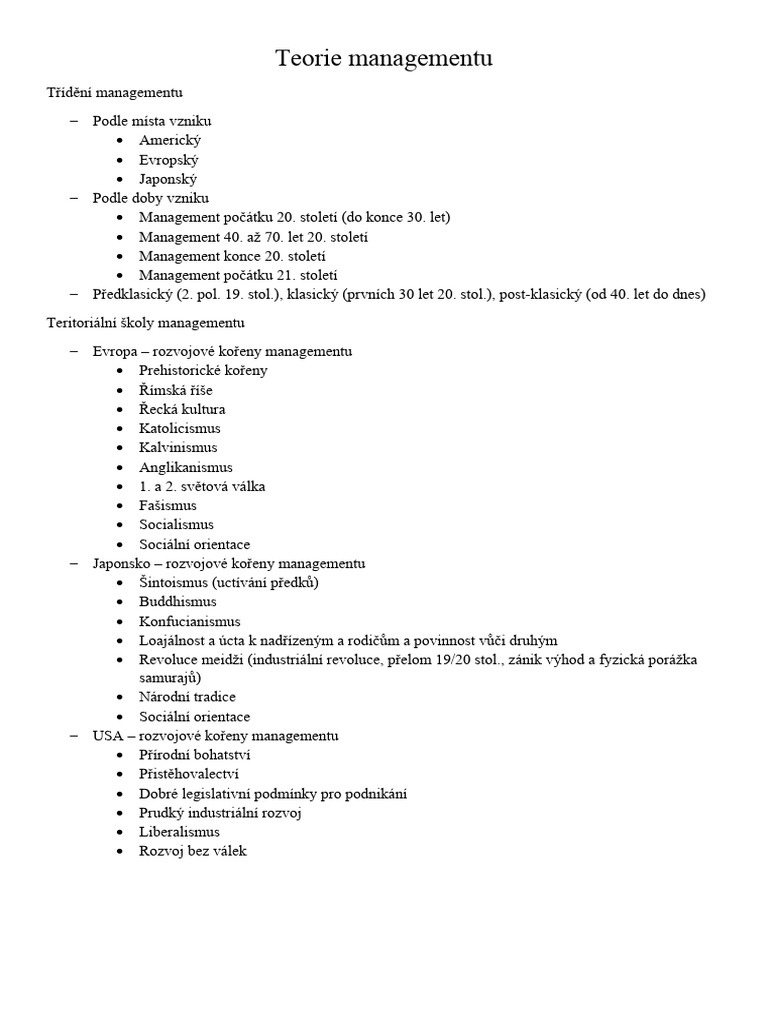 Teorie Managementu | PDF