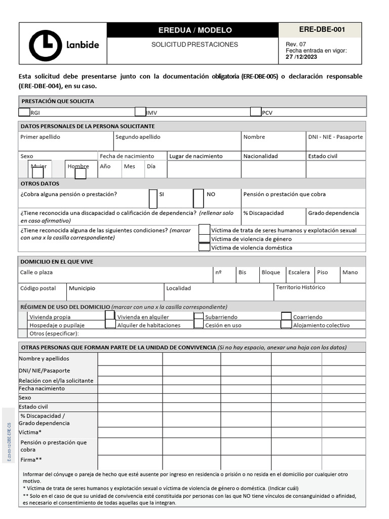 Rgi Dbe Ere 001 Solicitud 2 | PDF