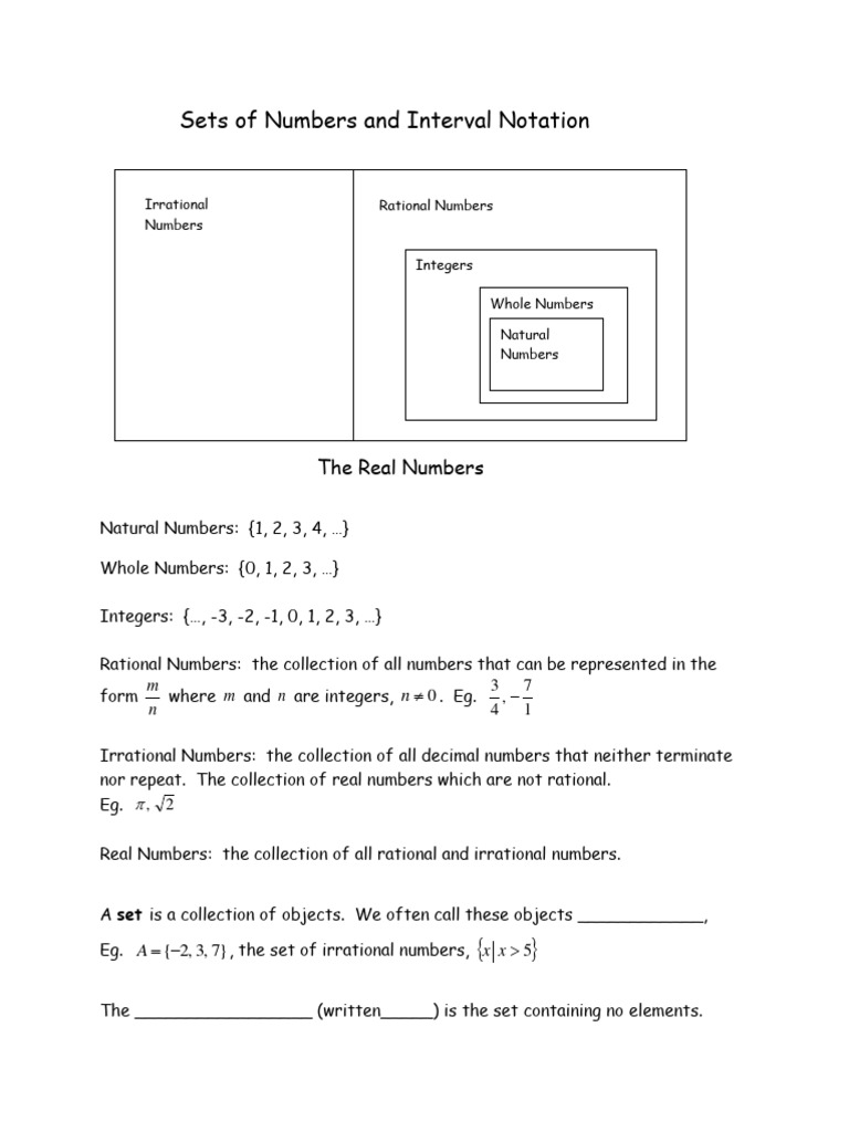 Week 1-1 - Number Sets and Interval Notation (Blank) | PDF