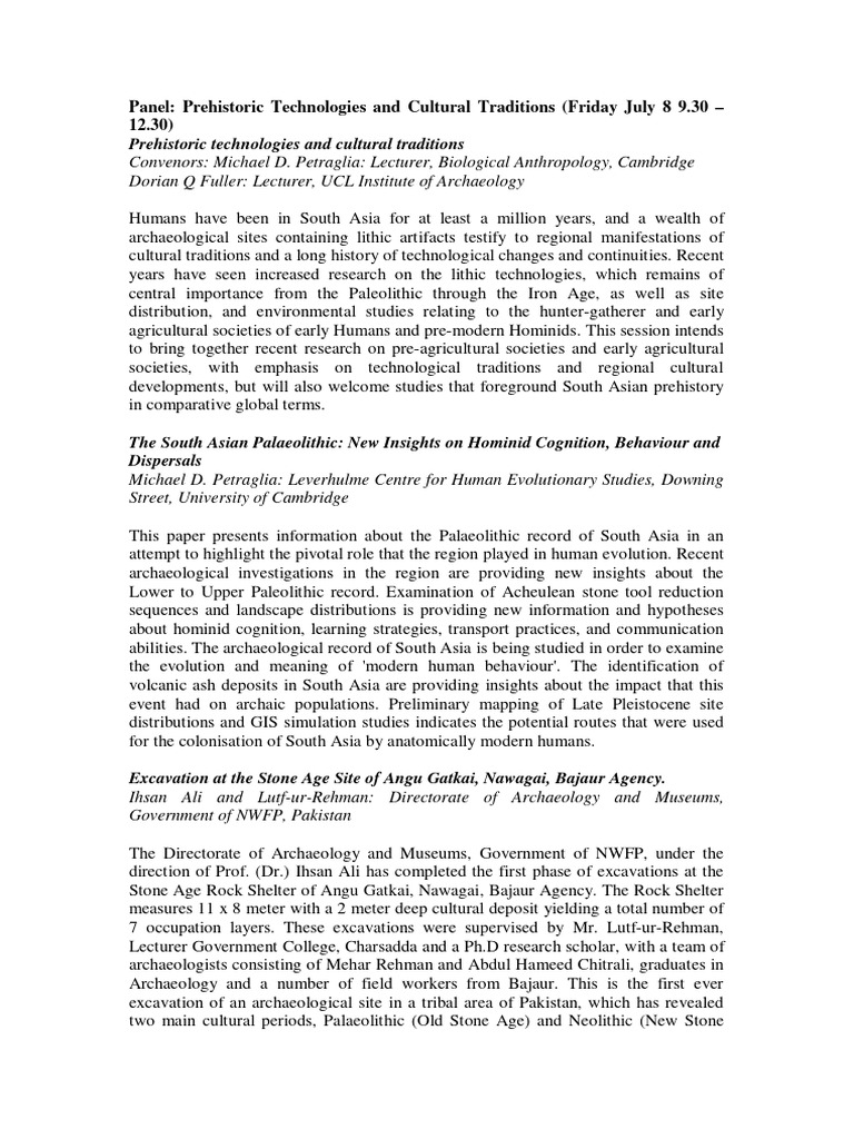 Prehistoric Technologies in South Asia | PDF | Paleolithic | Stone Age