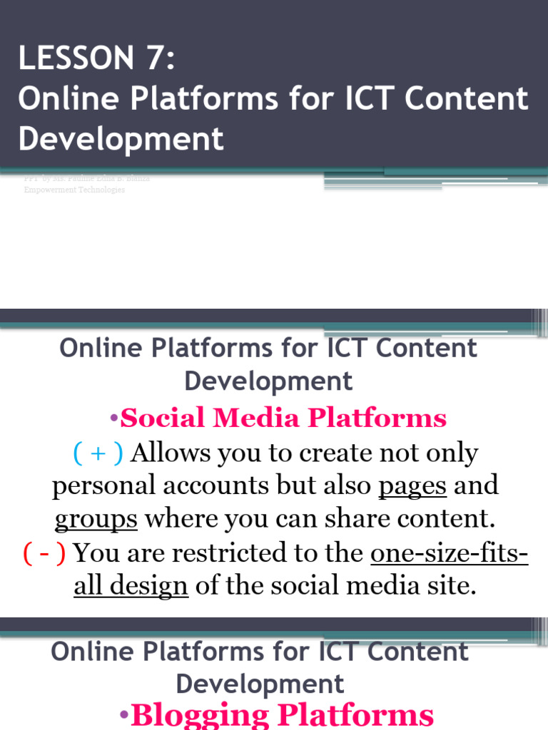 LESSON 7.1 INTRO To Online Platforms For ICT Content Development | PDF ...