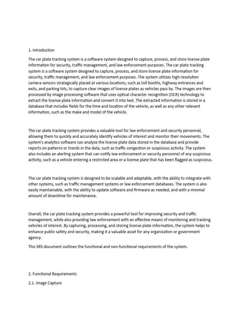 Car Plate Tracking System (SRS) | PDF