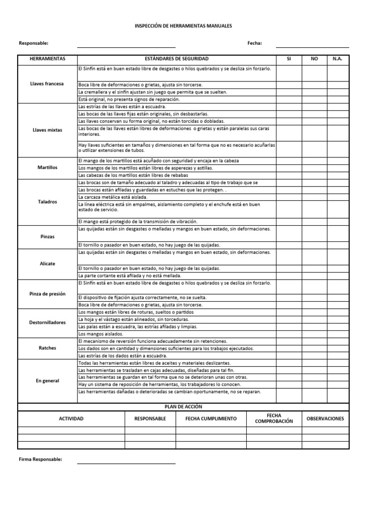Formato Inspección de Herramientas Manuales | PDF Formato Inspección de Herramientas Manuales | PDF