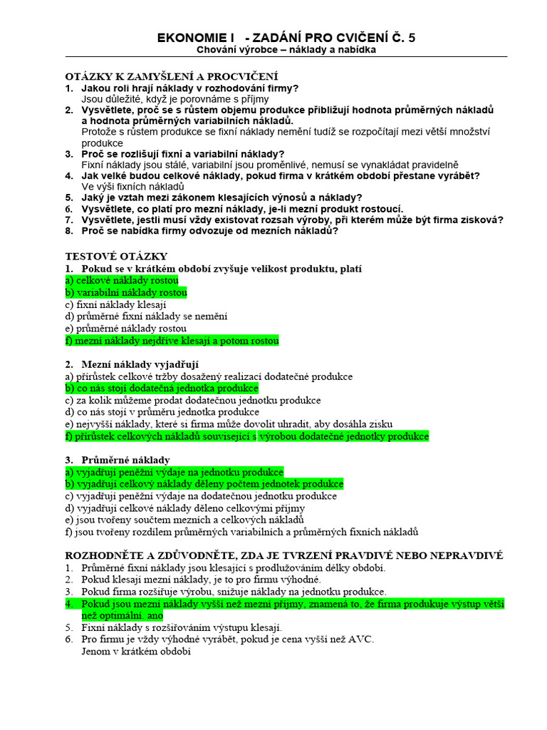 Priprava - Cviceni - 5 Ekonomie | PDF