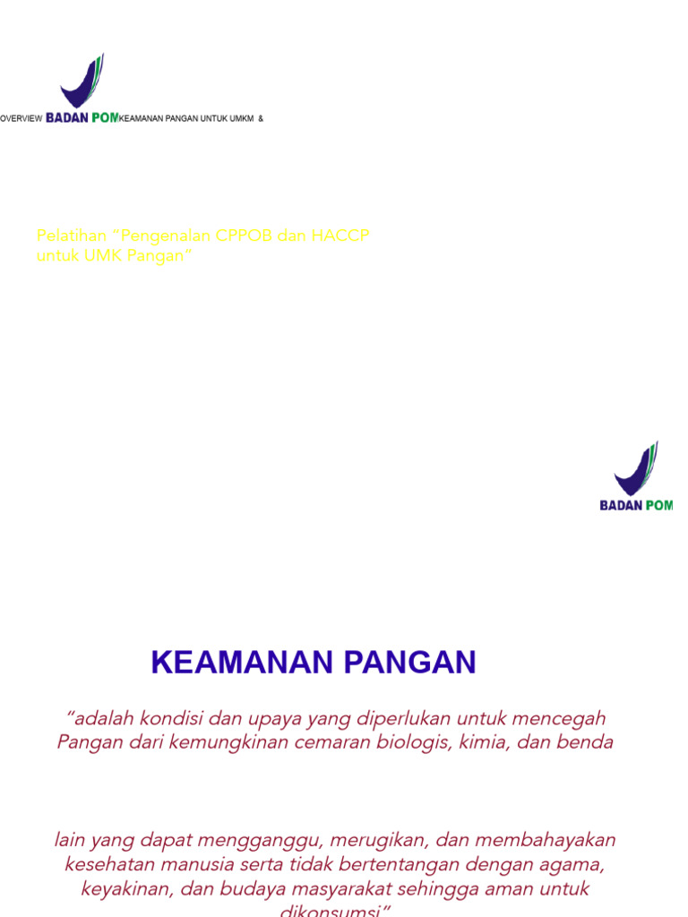 2023.08 - Overview Keamanan Pangan Untuk UMKM Dan CPPOB UMKM e | PDF