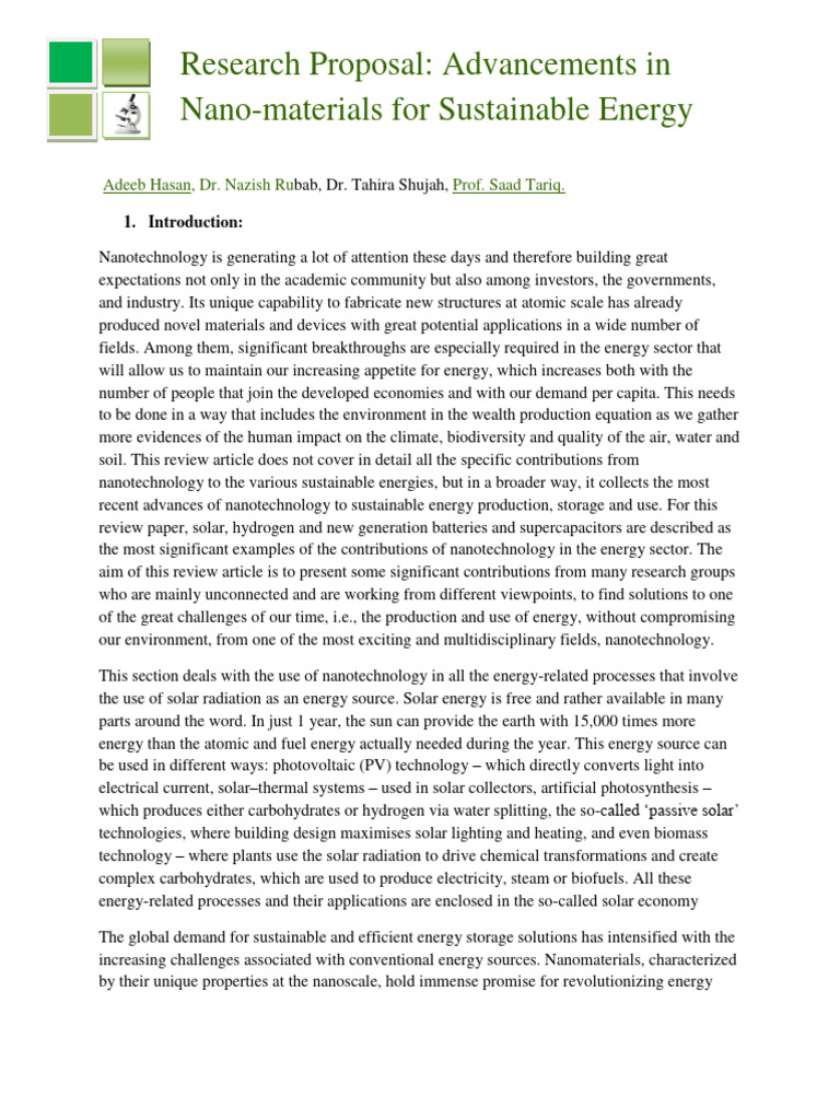 Research Proposal Assignment 1 | PDF | Solar Energy | Nanotechnology