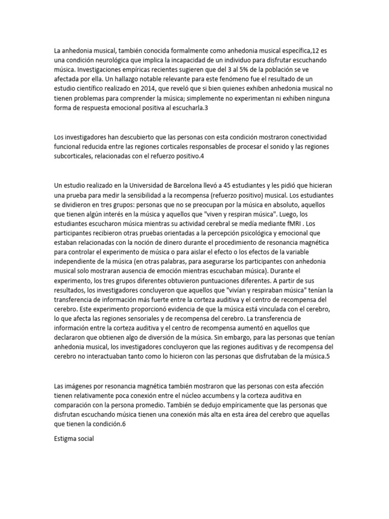La Anhedonia Musical | PDF | Neurociencia