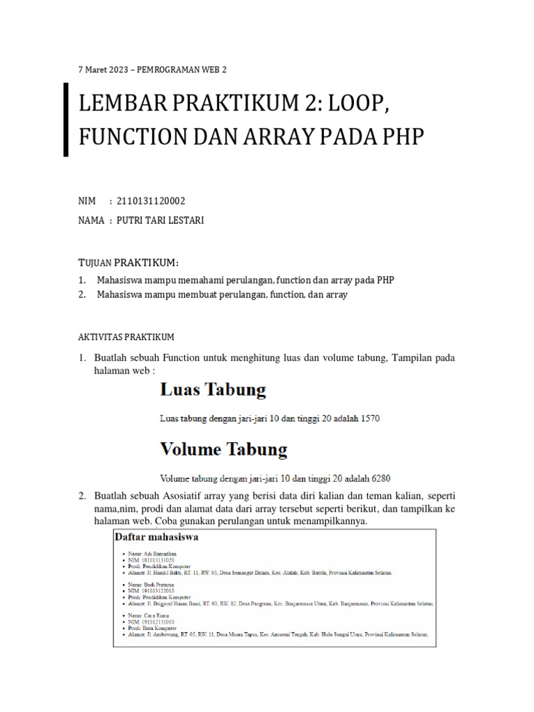 Praktikum 2 Pemweb - Putri Tari Lestari - 2110131120002 | PDF