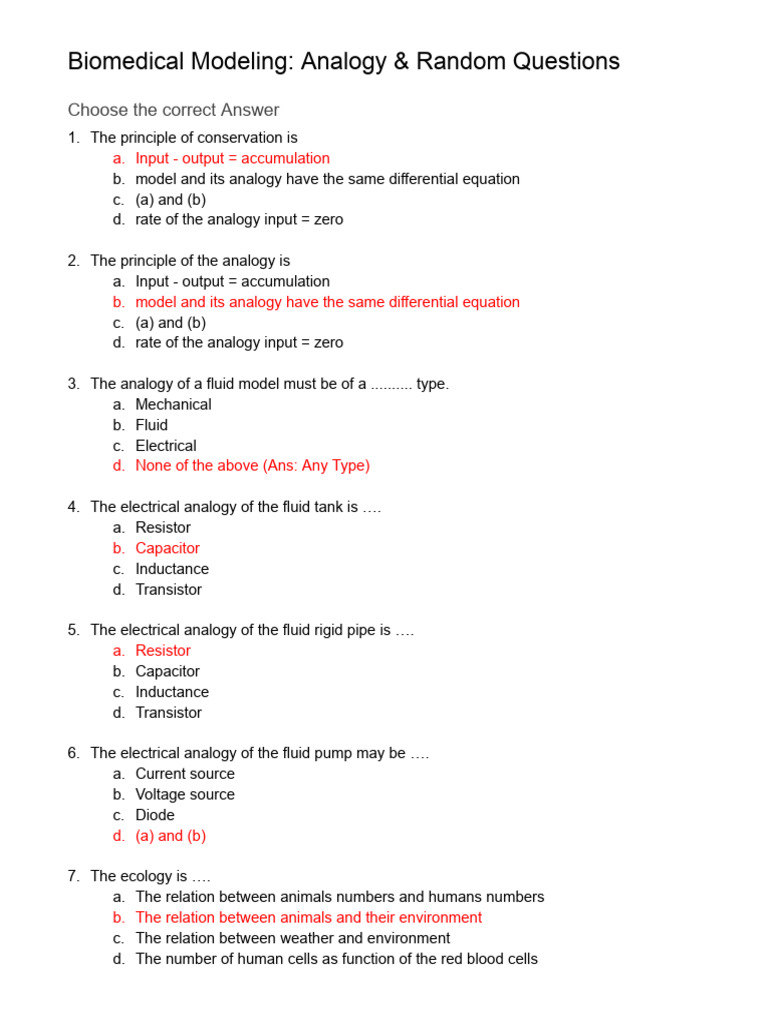 Biomedical Modeling - Analogy & Random Questions | PDF | Normal ...