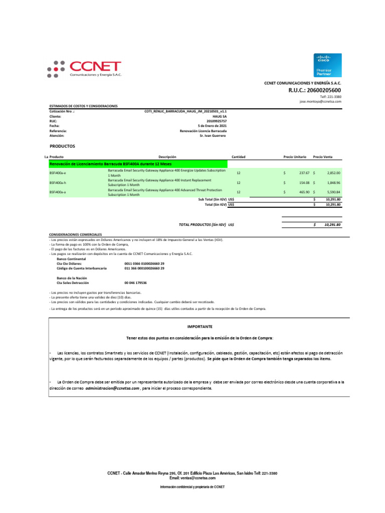 CCNET - COTI - RENLIC - BARRACUDA - HAUG - JM - 210501 - v1.1 | PDF