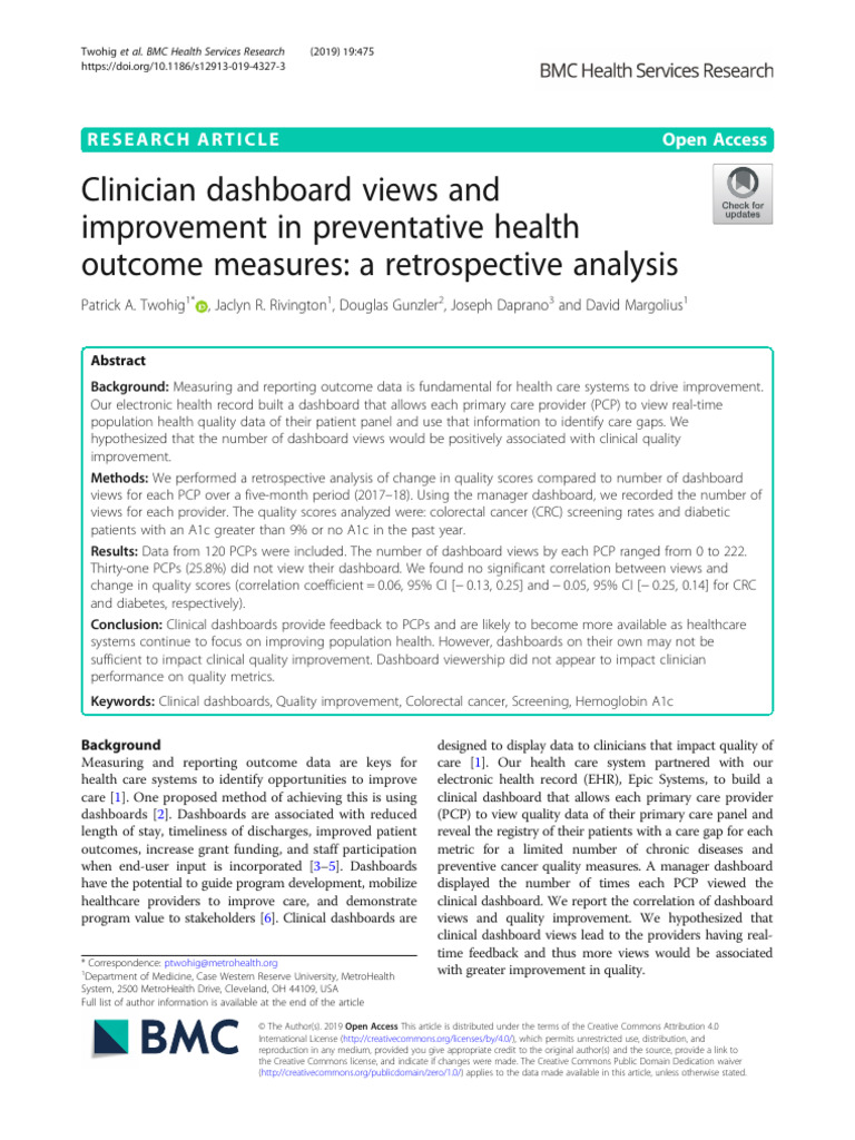 Clinician Dashboard Views and Improvement in Preventative Health ...