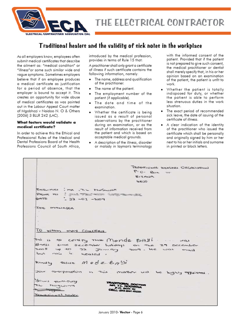 Traditional Healers and The Validity of Sick Notes in The Workplace | PDF