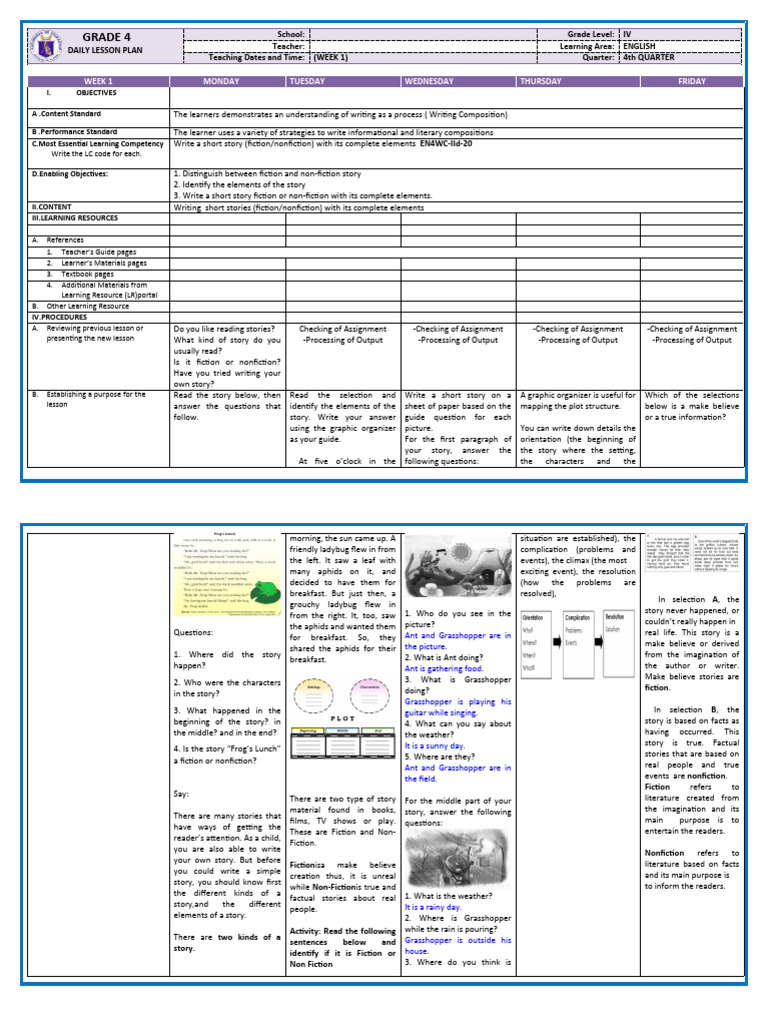 Grade 4 Fiction and Nonfiction Lesson Plan | PDF