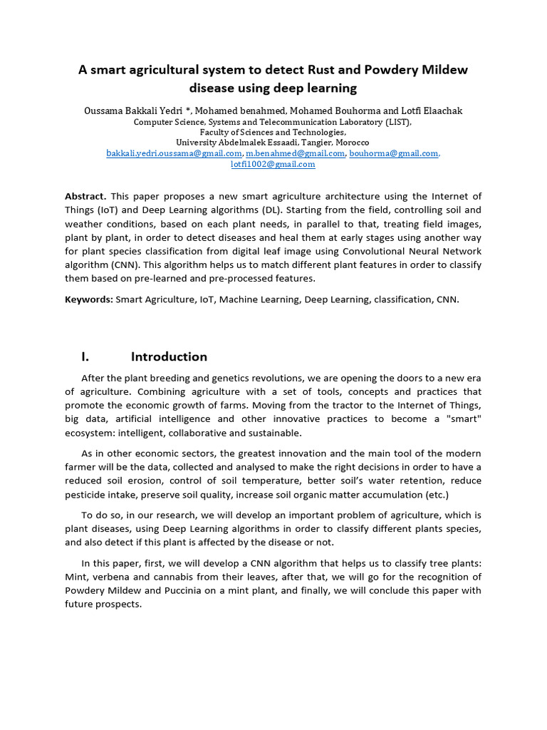 A Smart Agricultural System To Detect Rust and Powdery Mildew Diseases Using Deep Learning | PDF ...