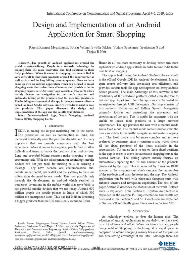 Design and Implementation of An Android Application For Smart Shopping ...