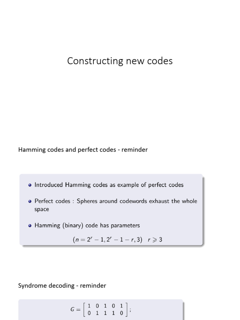 Lecture 4 - Constructing New Codes | PDF | Business | Computers