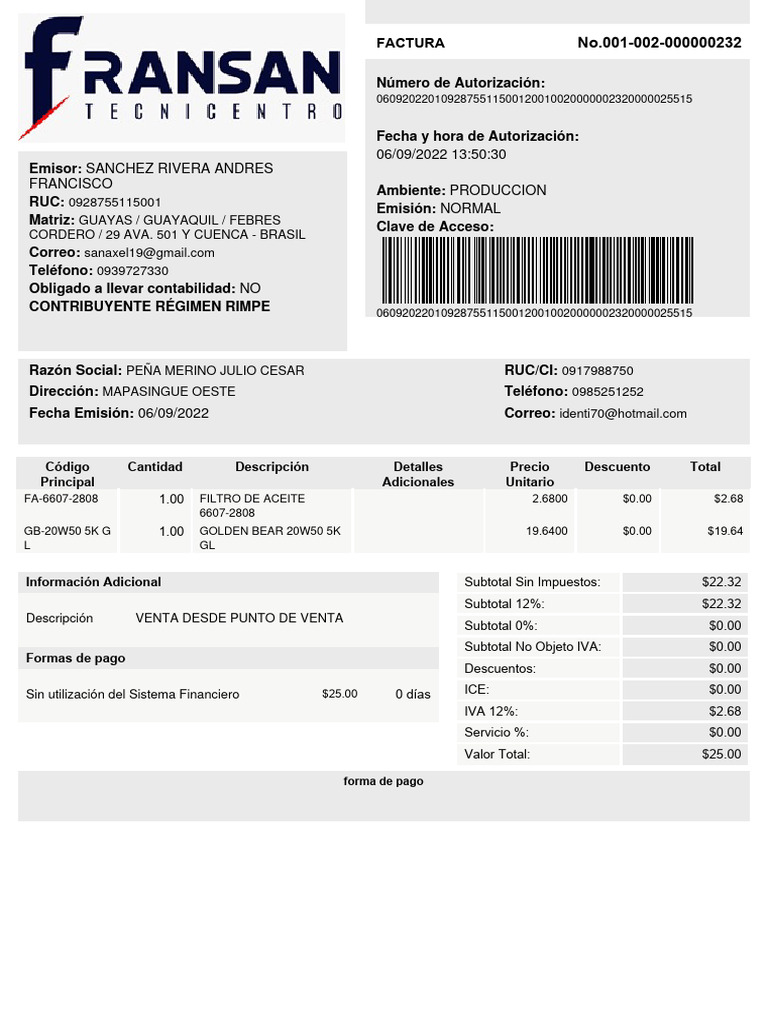 Factura: Código Principal Cantidad Descripción Detalles Adicionales ...