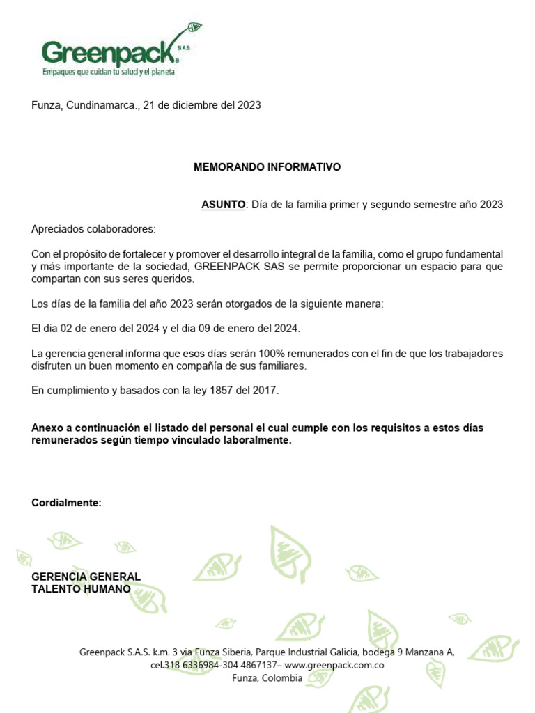 Memorando Informativo Modificado | PDF