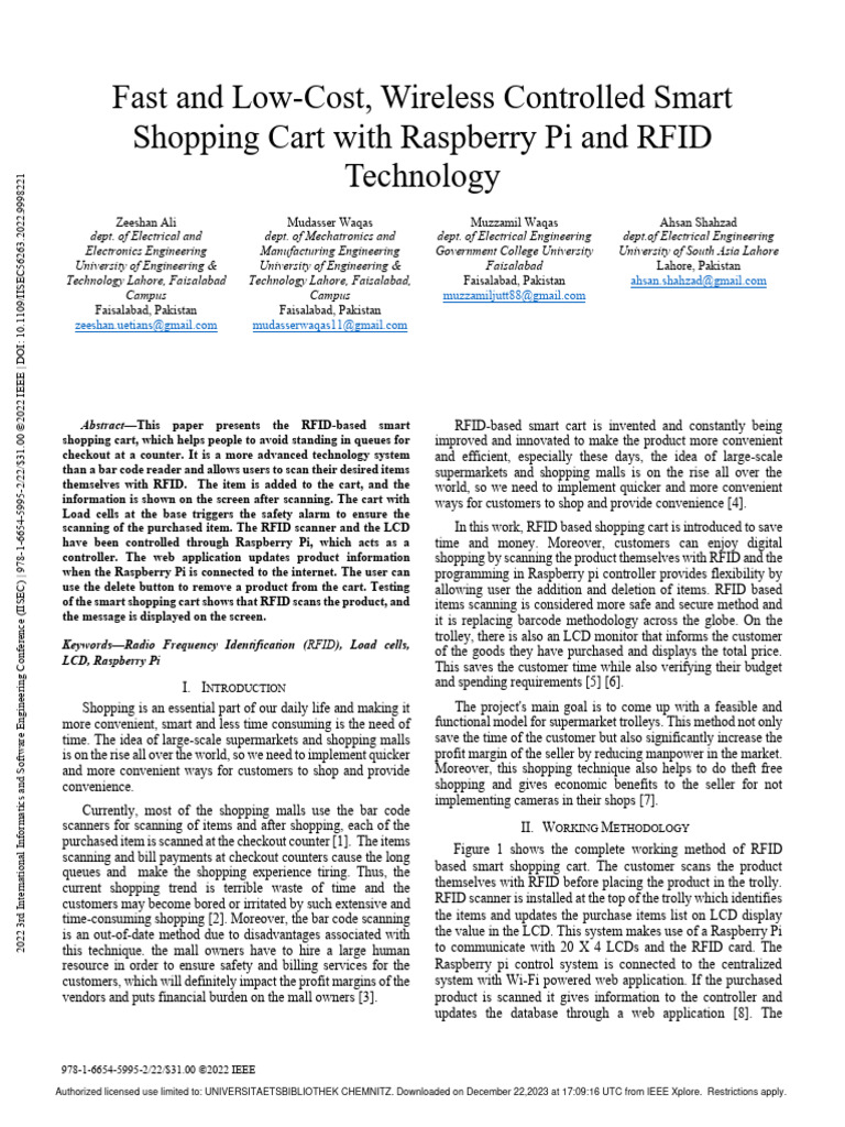Fast and Low-Cost Wireless Controlled Smart Shopping Cart With Raspberry Pi and RFID Technology ...
